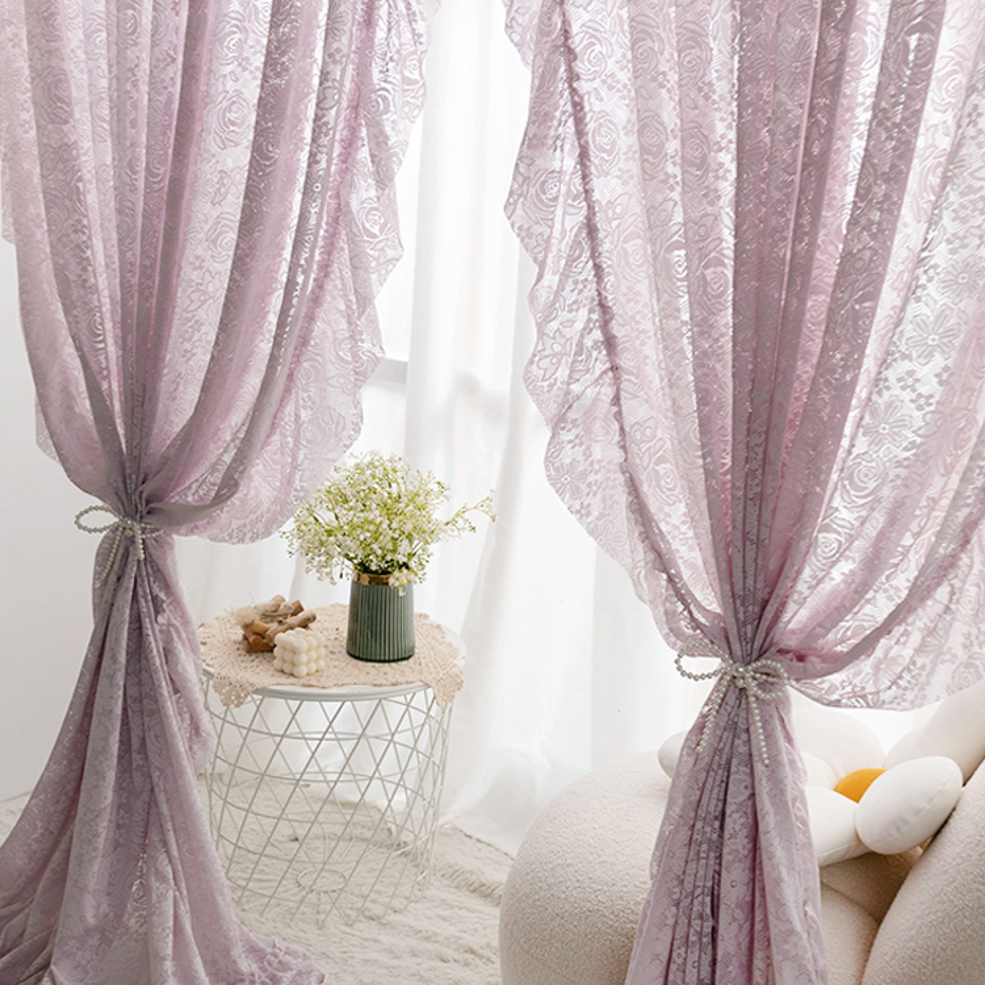 Muted Rose Lace Curtains