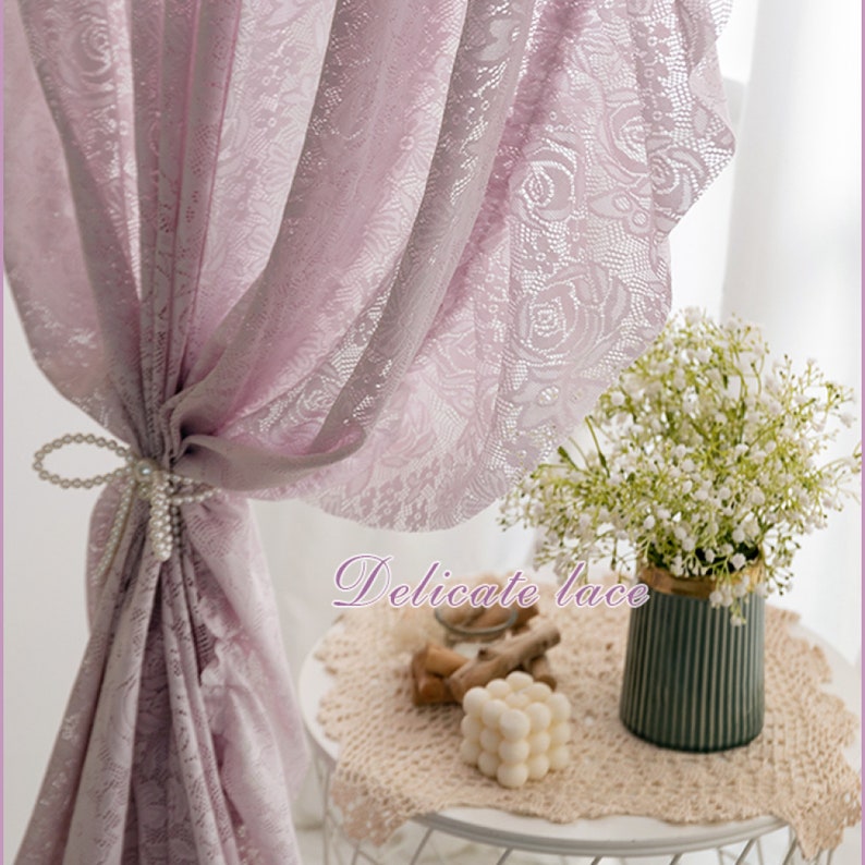 Vintage Pink Lace Curtains Shabby Chic Hollow Tulle Curtains - Etsy