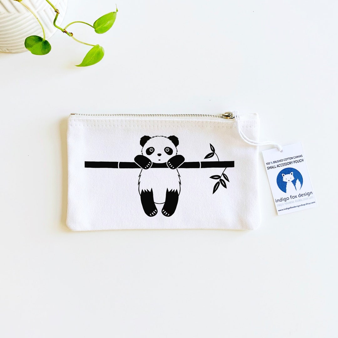 Cute Panda Bear Small Brushed Cotton Canvas Zip Pouch | Panda Pencil ...
