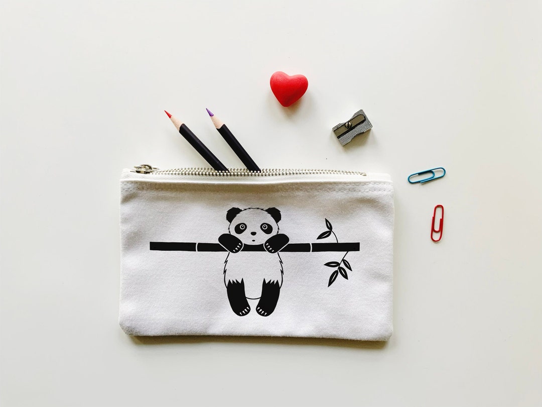 Cute Panda Bear Small Brushed Cotton Canvas Zip Pouch Panda Pencil Case ...