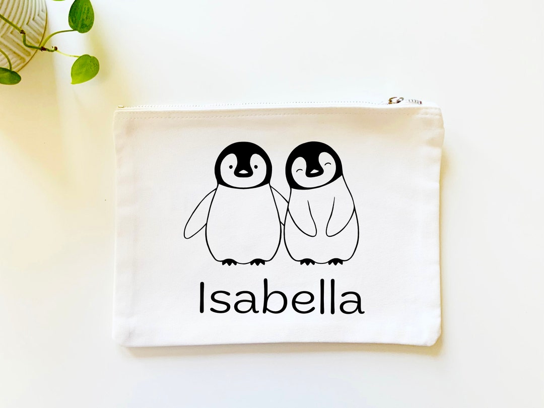 Cute Penguin Friends Personalised Canvas Zip Pouch Custom Name Penguins ...