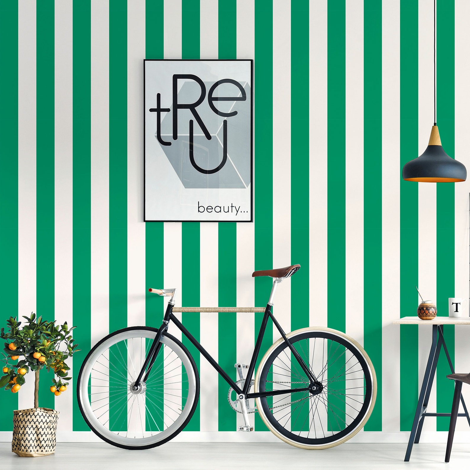 Striped Wallpaper With a Light Structure Green and White - Etsy UK