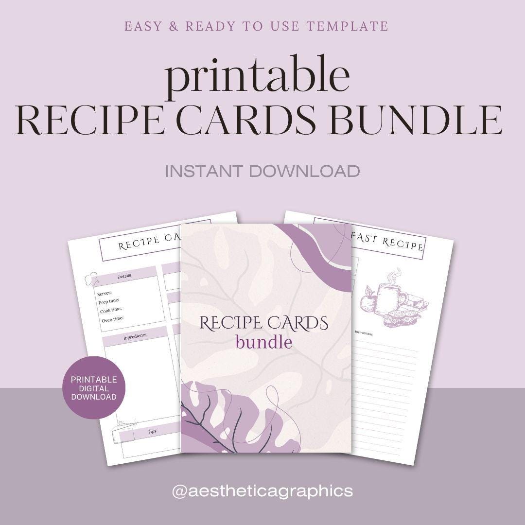 Printable Recipe Cards Bundle | Meal Planner & Cooking Challenge ...