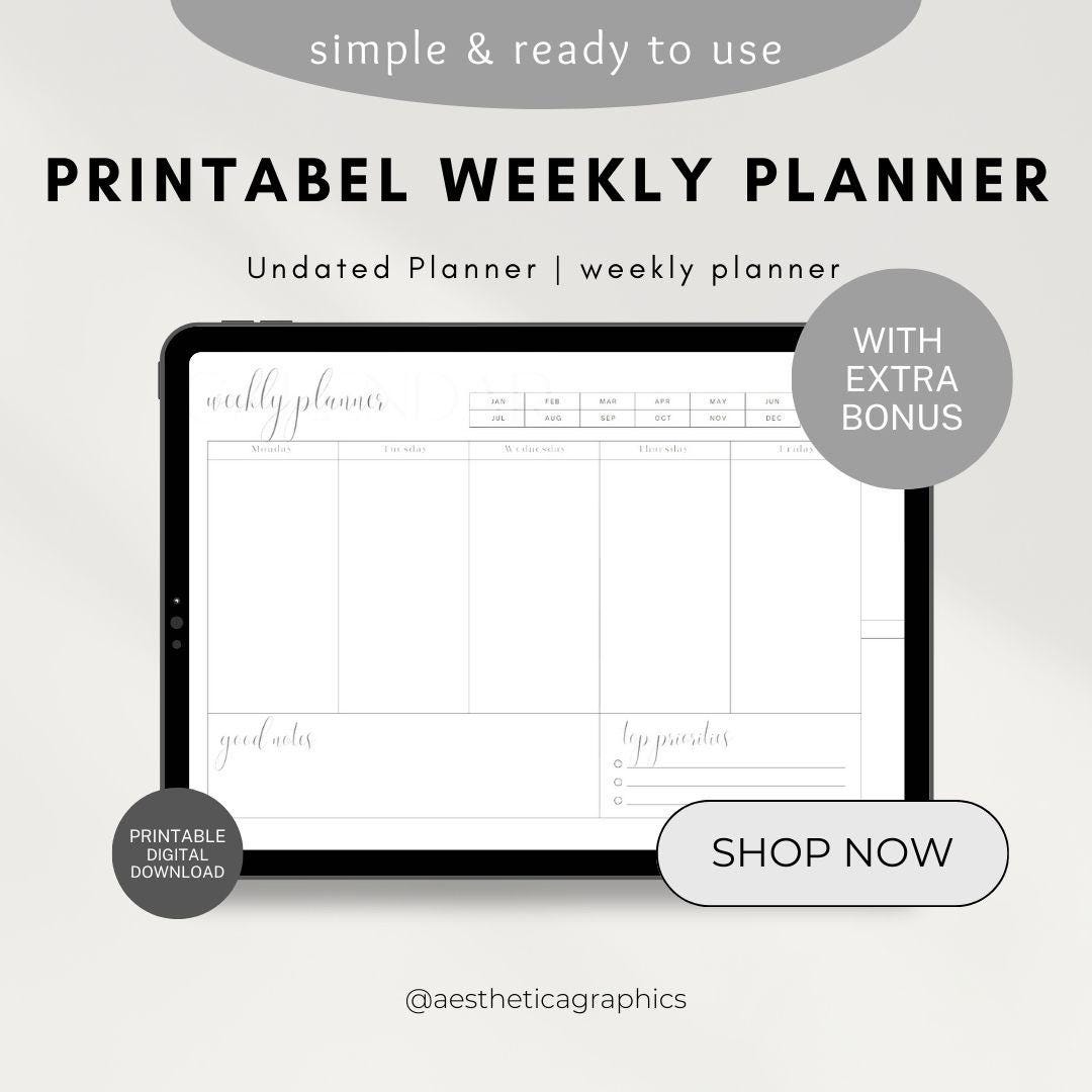 Minimalist Weekly Planner Printable: Landscape (PDF Download) - Etsy