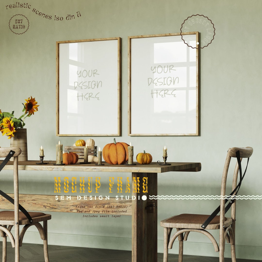 Set of 2 Kitchen Frame Mockup: Modern Wooden Frames, 5x7 Ratio (PSD ...