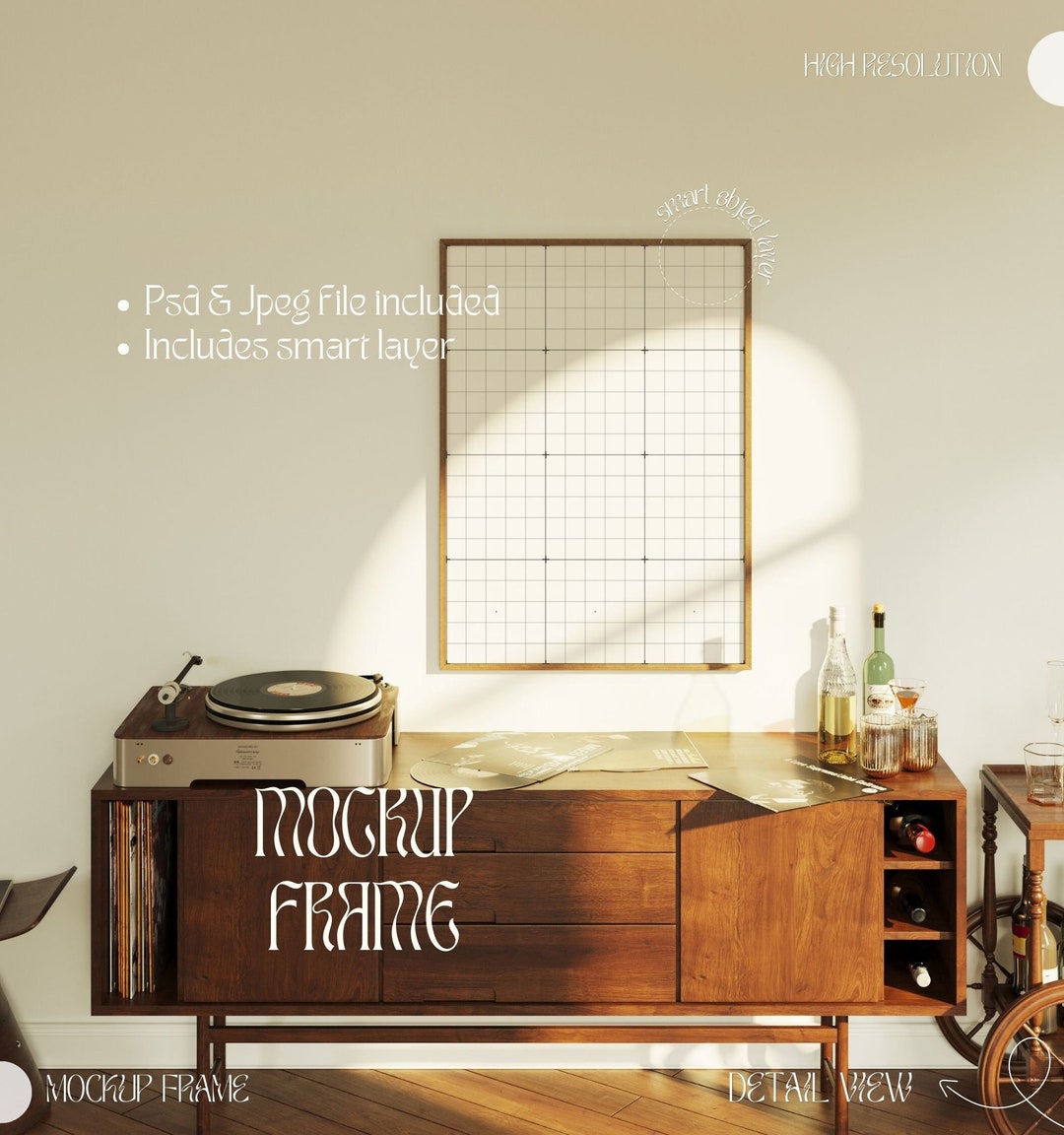 One Frames Mockup, Interior Scene Mockup, Vertical Wood Frame Mockup ...