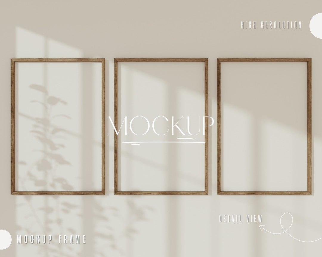 Mockup Frame, Set of 3 Wood Frame Mockup, Vertical Frame Shadow Overlay ...