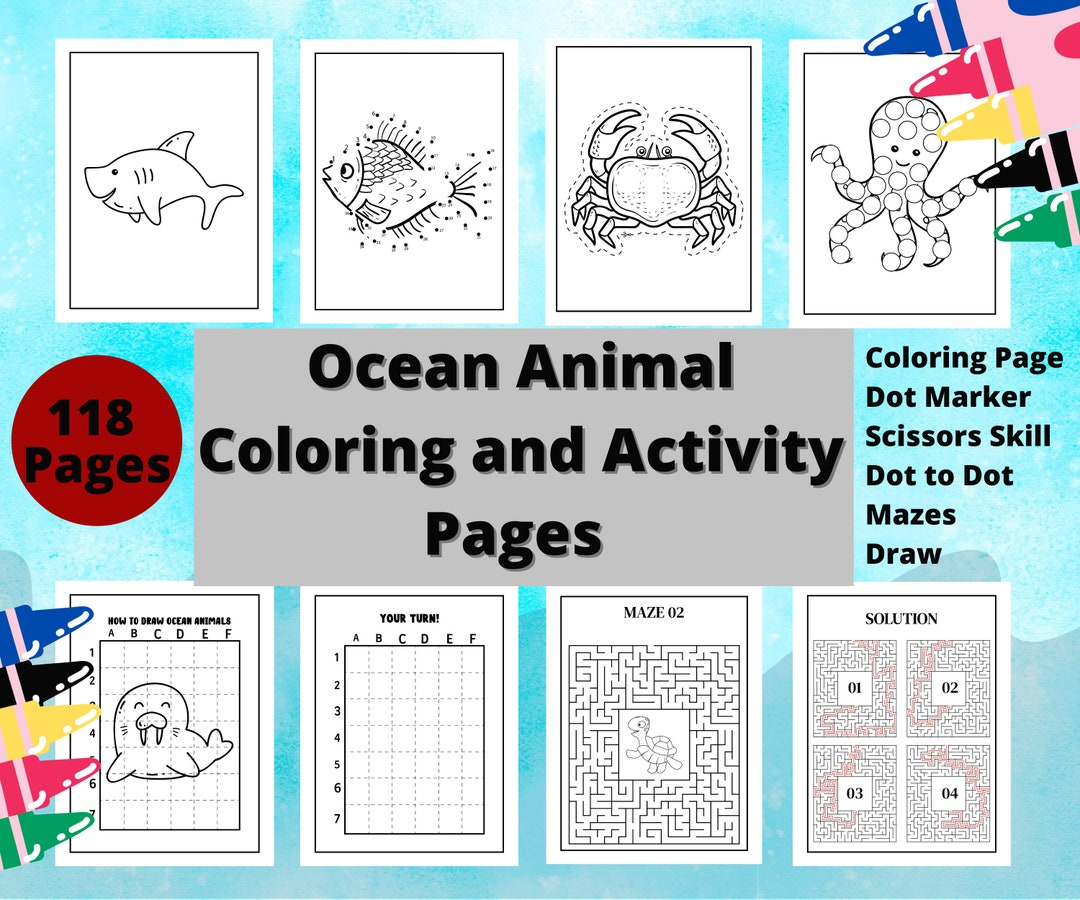 Ocean Animals Coloring Activity Pages- Great Coloring Activity for Kids ...