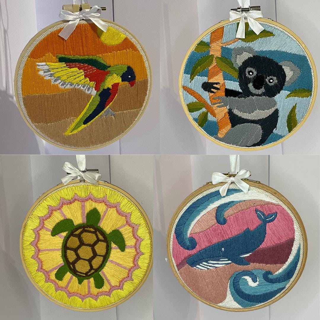 Hanging Stitched Decor, Long Stitch Hoop, Animal Decor - Etsy