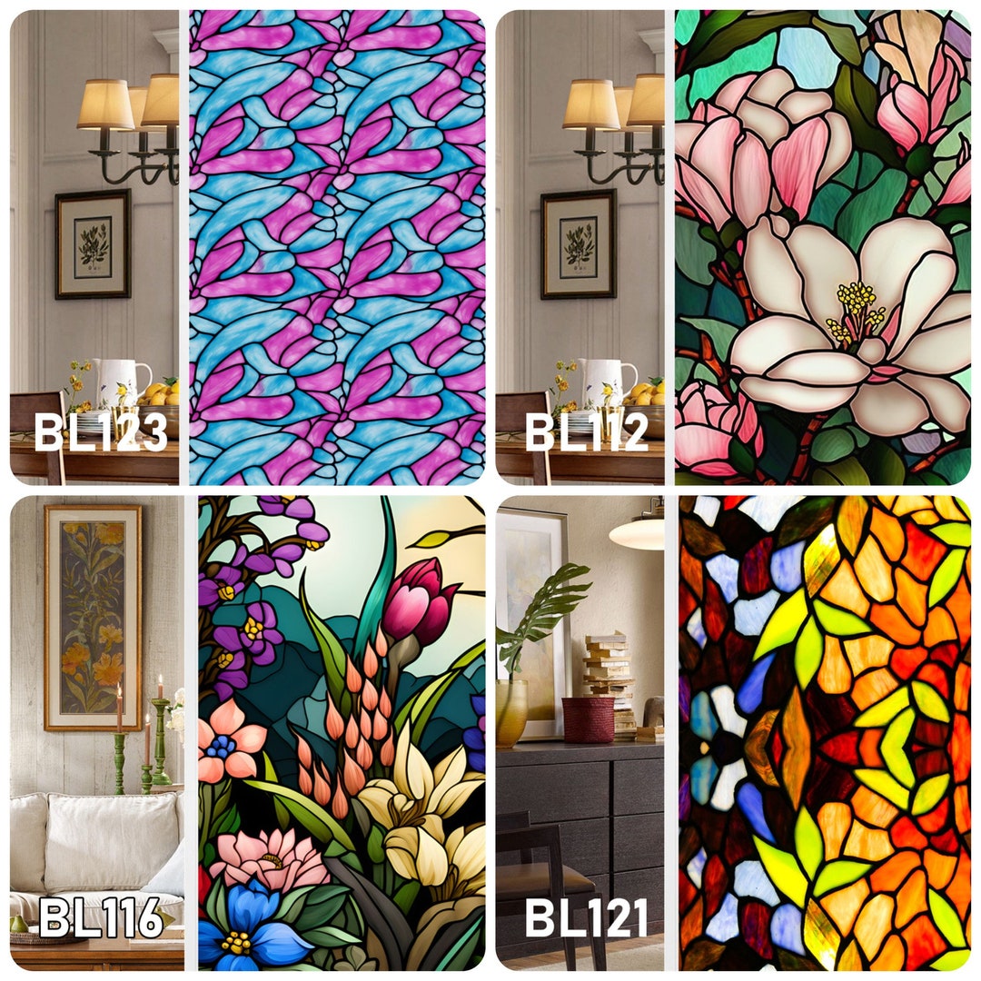 Flower Window Film, Modern Decorative Window Privacy Film, Non Sticky ...