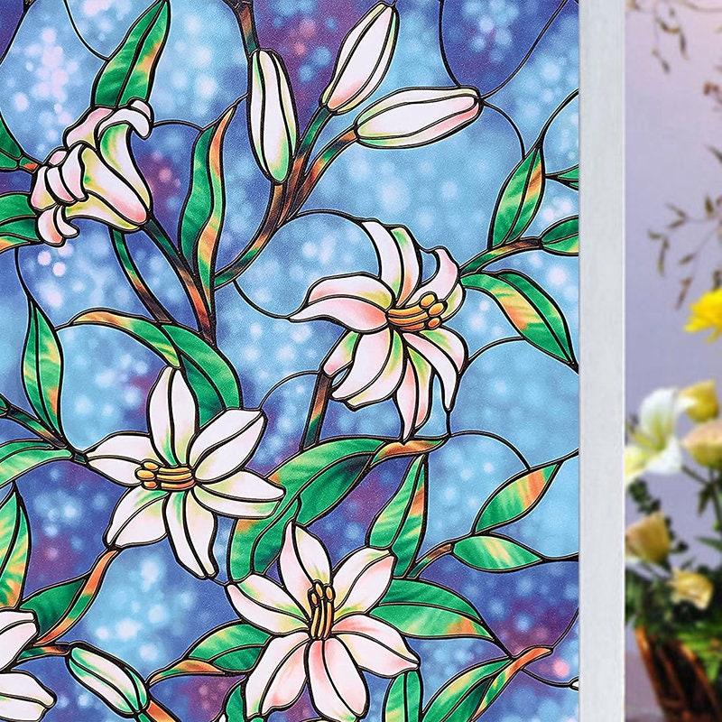 Frosted Privacy Window Film, Decorative Flower Window Vinyl, Window ...