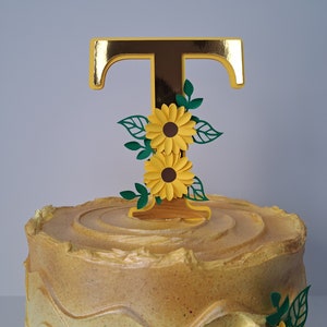 Sunflower Cake Topper / Custom Initial Cake Topper / Letter Cake Topper ...