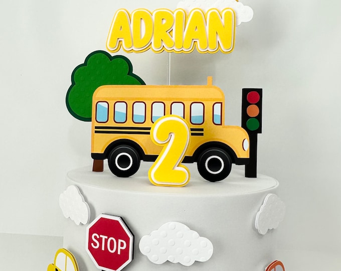 Wheels on the Bus Cake Topper, Birthday Cake Topper, Personalize Age ...