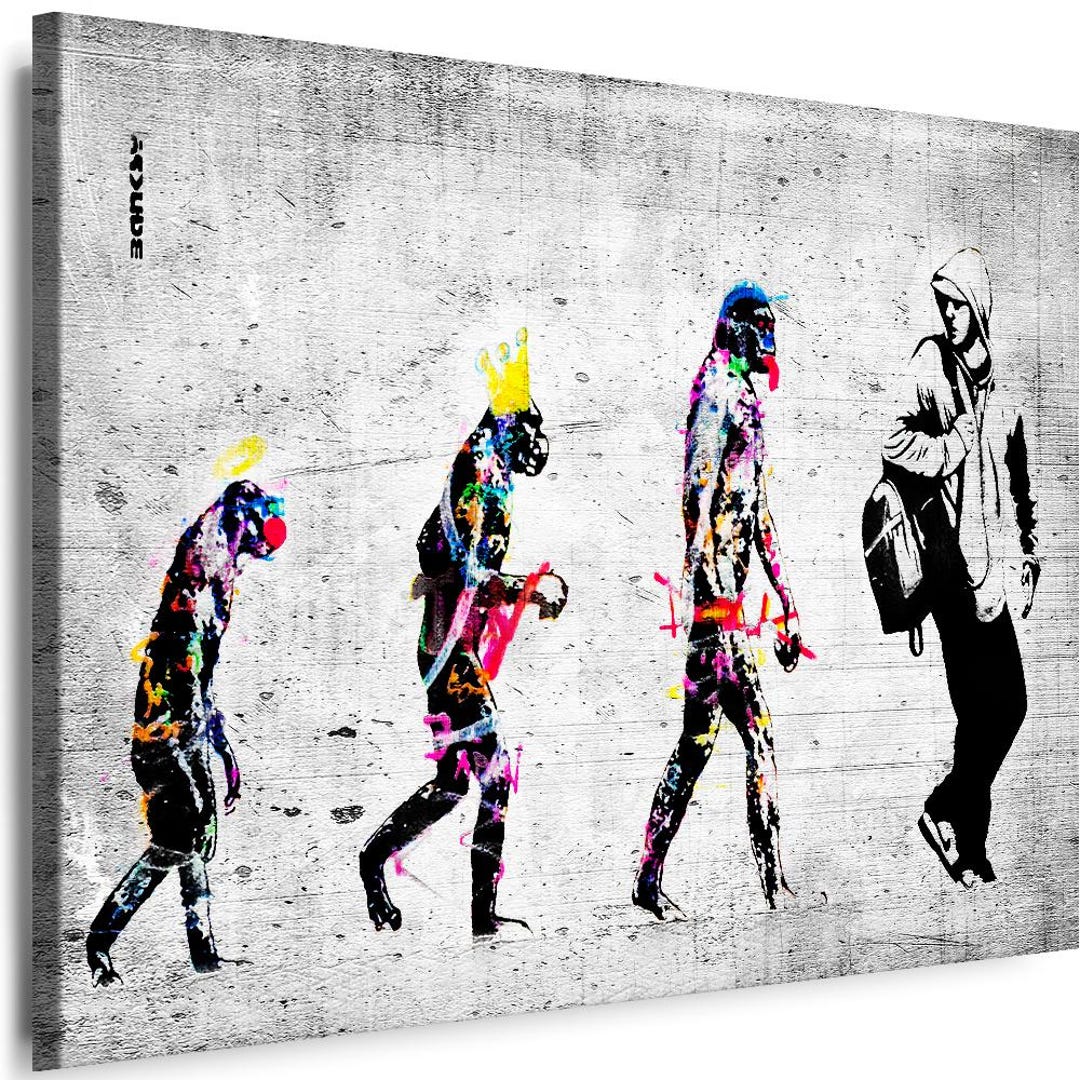 Canvas Pictures Banksy Human Evolution Premium Art Print Wall Pictures ...