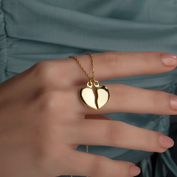 Split Heart Necklace - Etsy