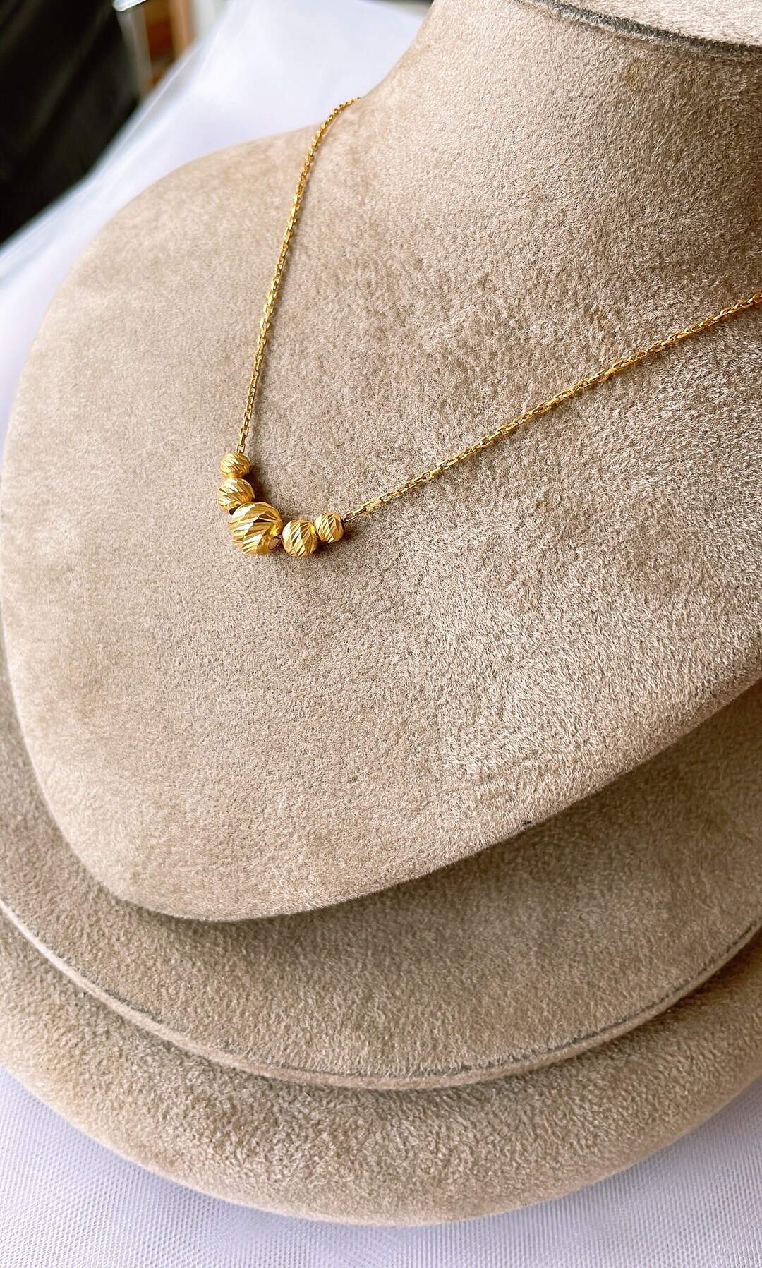 14K Solid Gold Beads Necklace, Tiny Beads Necklace, Minimalist Jewelry ...