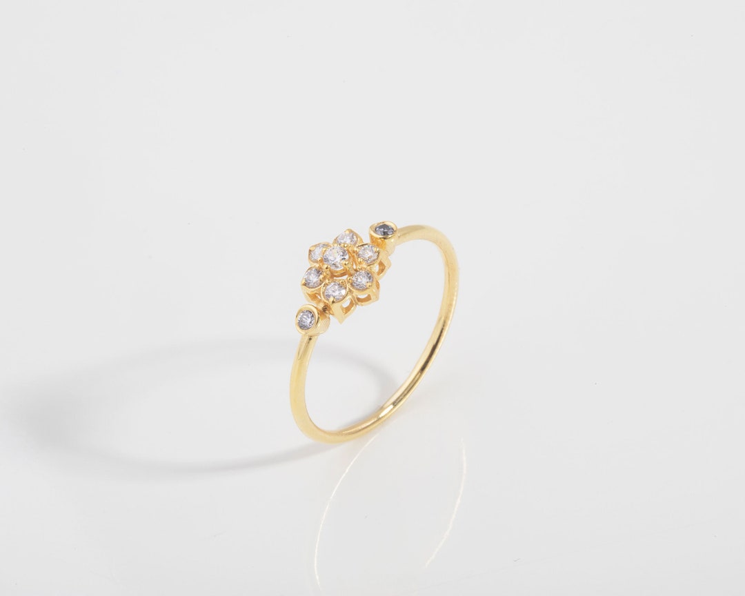 Solid Gold Flower Charm Ring, 10K 14K 18K Vintage Ring, Thin Ring ...