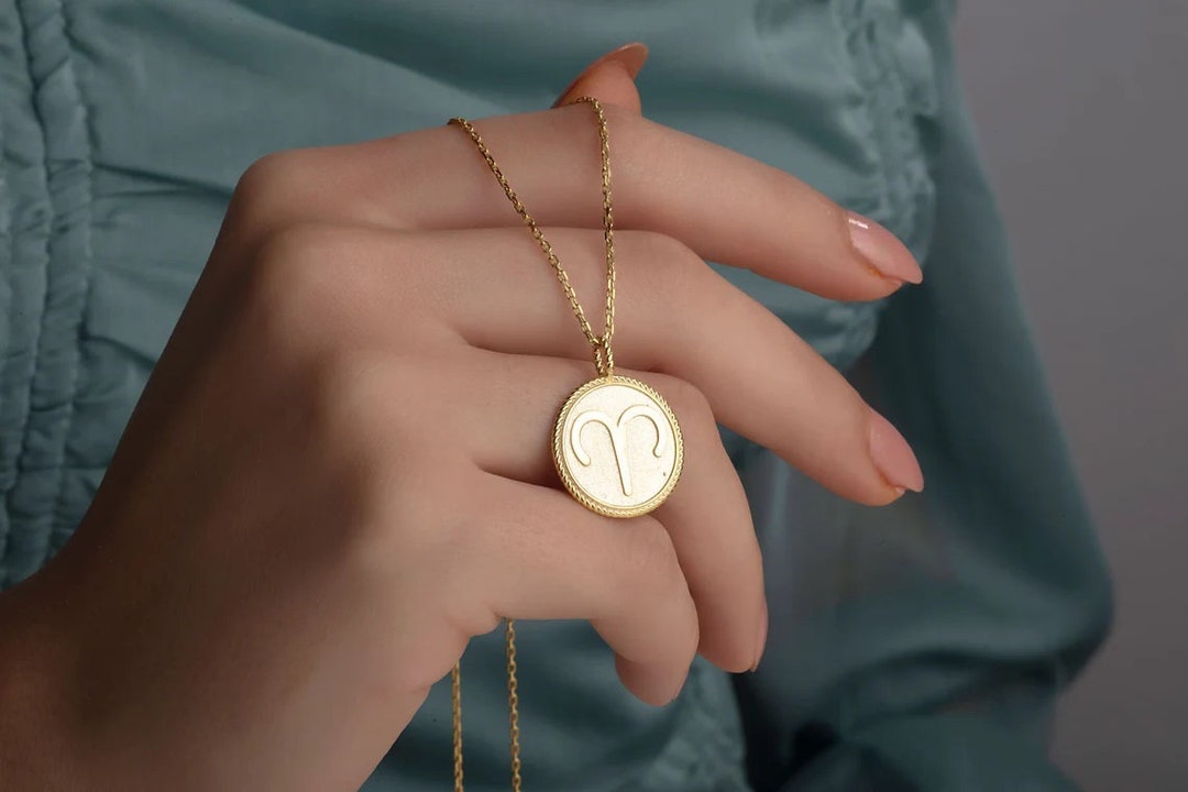 Aries Necklace, 14K Gold Pendant, Simple Necklace, Gold Coin Necklace ...