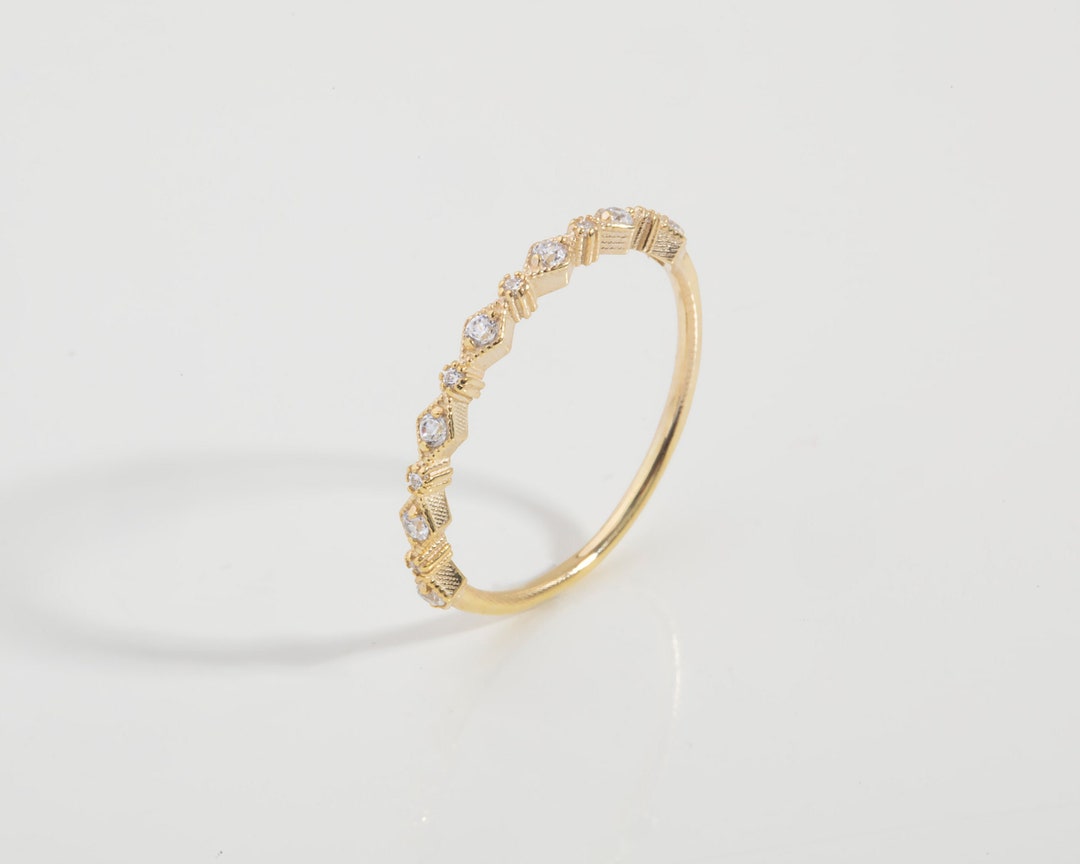 Thin Gold Promise Ring, Real Gold Ring Minimalist, Stacking Vintage ...