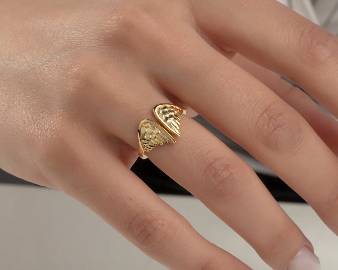 Solid Gold Angel Wings Ring, Fine Jewelry Rings, Aesthetic Jewelry ...