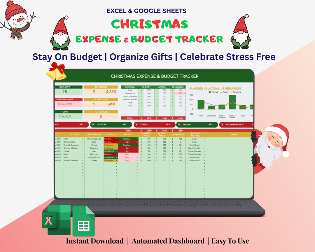 Christmas Budget Planner & Tracker Spreadsheet Life Planner Google ...