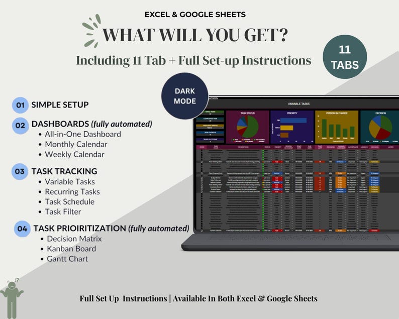 All-in-one Task Tracker Pro Excel and Google Sheets (digital Download ...