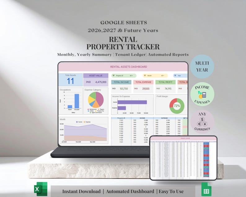 Rental Property Tracker Spreadsheet, Landlord Income Expense Calculator ...