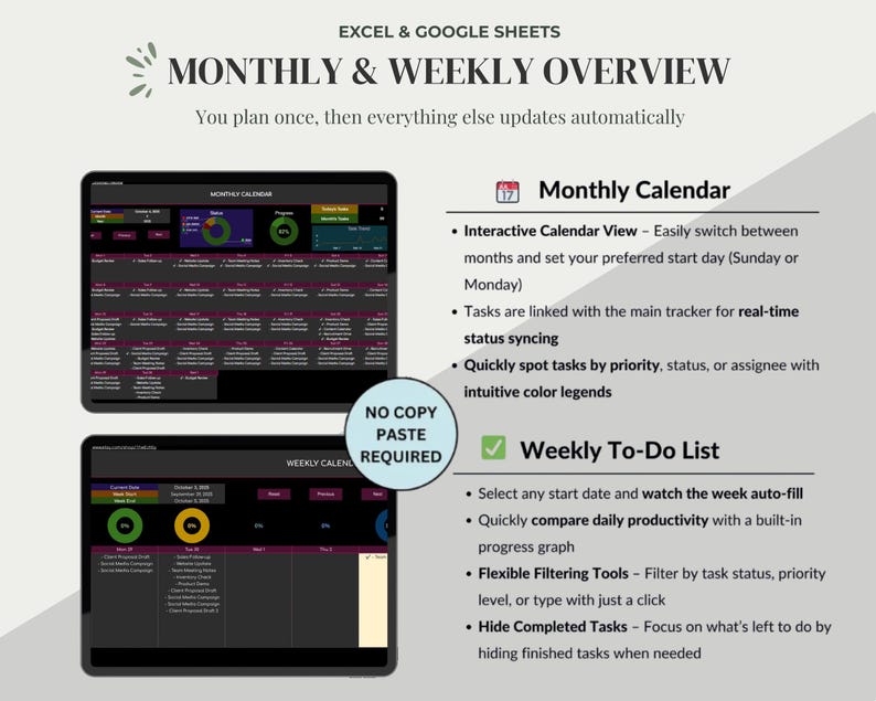 All-in-one Task Tracker Pro Excel and Google Sheets (digital Download ...