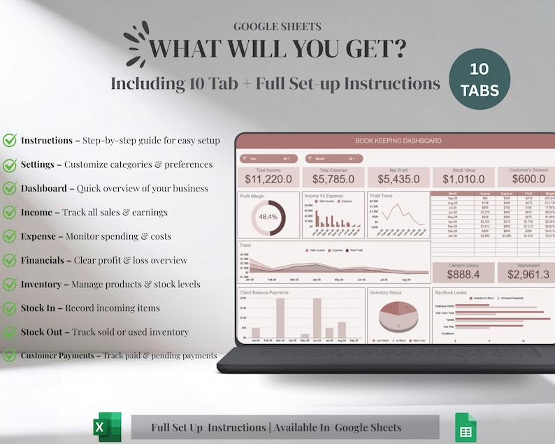 Small Business Bookkeeping Spreadsheet, Income Expense Tracker ...