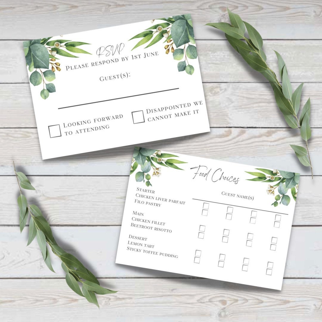 Wedding RSVP With Optional Menu Choices // A7 Digital Download ...