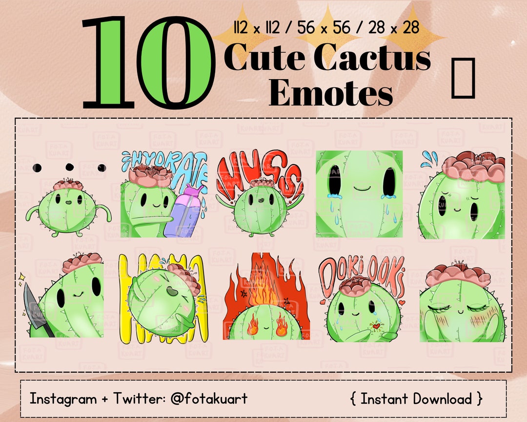 Cute Cactus Emotes, Kawaii, Streaming, Twitch, Youtube, Discord ...
