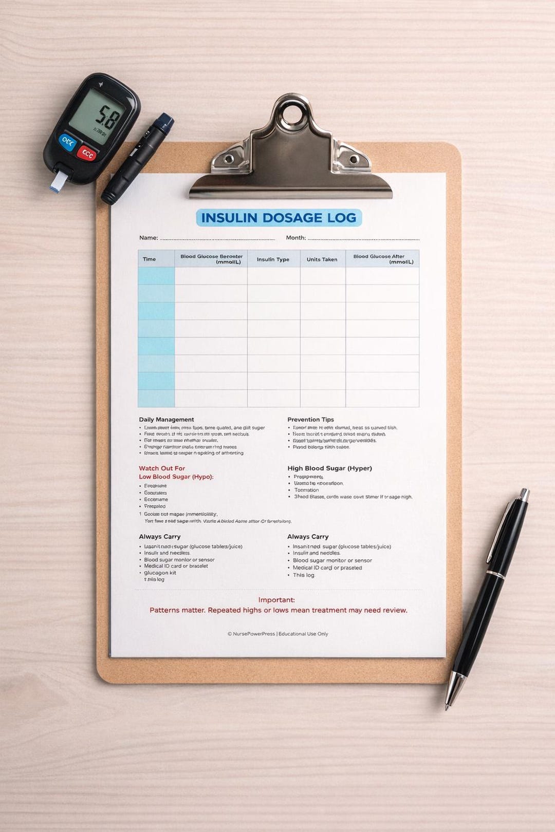Insulin Dosage Log Printable | Blood Glucose Tracker | Diabetes Insulin ...