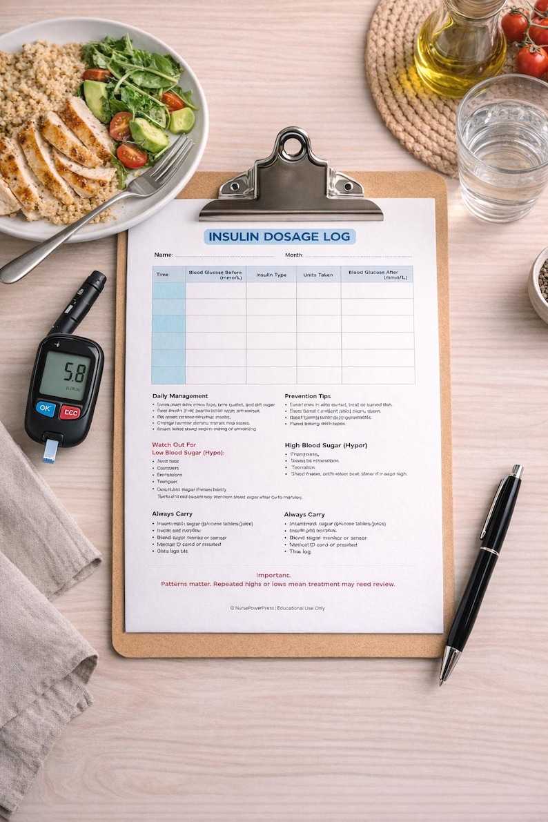 Insulin Dosage Log Printable | Blood Glucose Tracker | Diabetes Insulin ...