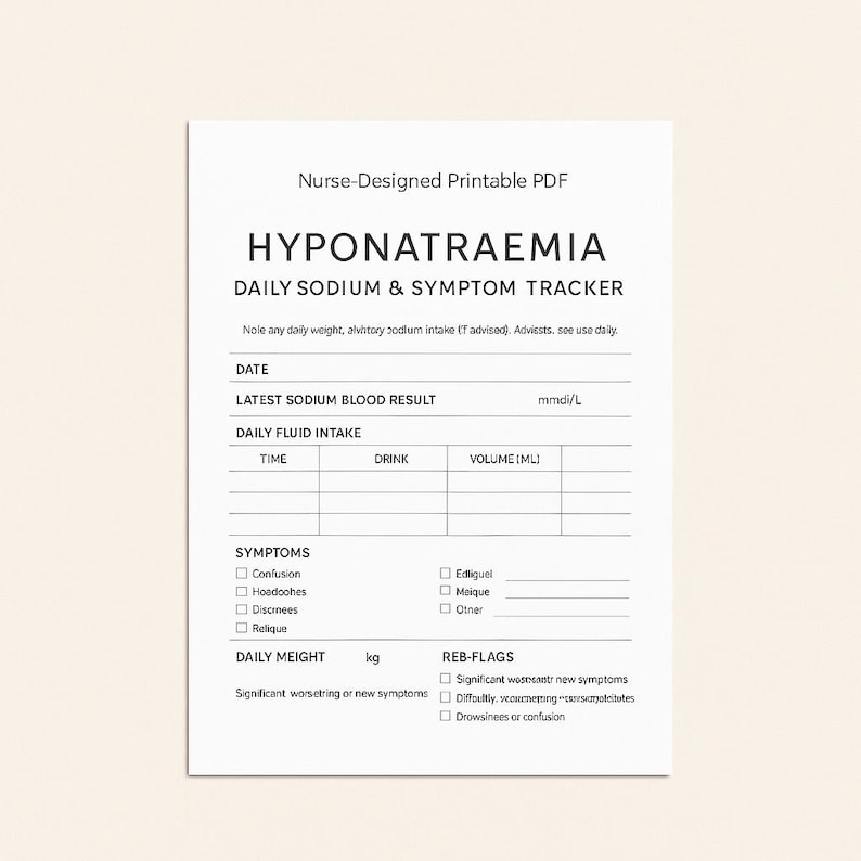 Hyponatraemia Daily Sodium & Symptom Tracker | Nurse-designed Fluid ...