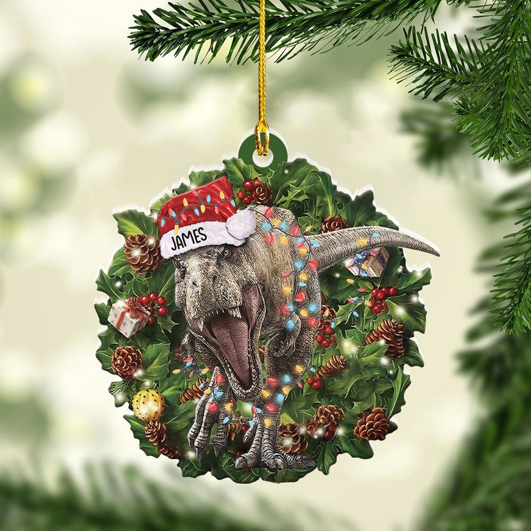 Personalized Dinosaur Santa Claus Ornament T-rex Christmas - Etsy UK