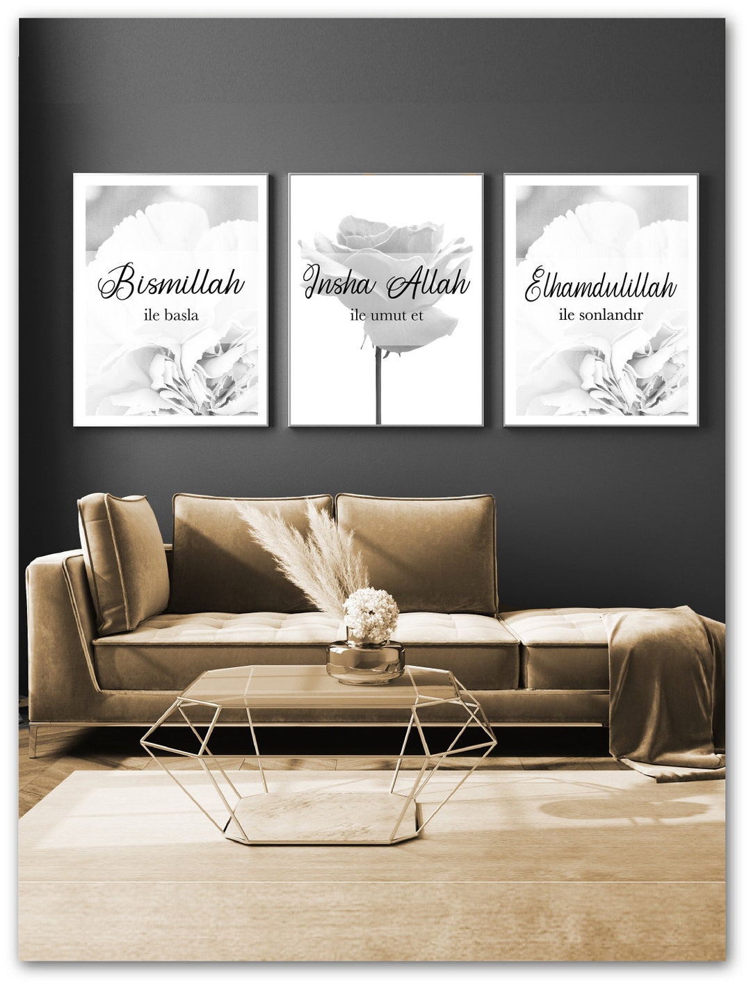 Set of 3 Posters Bismillah, Elhamdulillah, Insallah Islamic Murals ...
