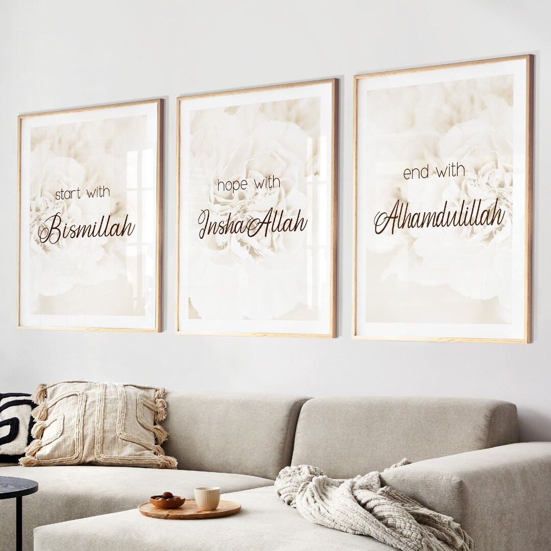 Set of 3 Posters Start With Bismillah Islamic Murals Islamic Posters ...