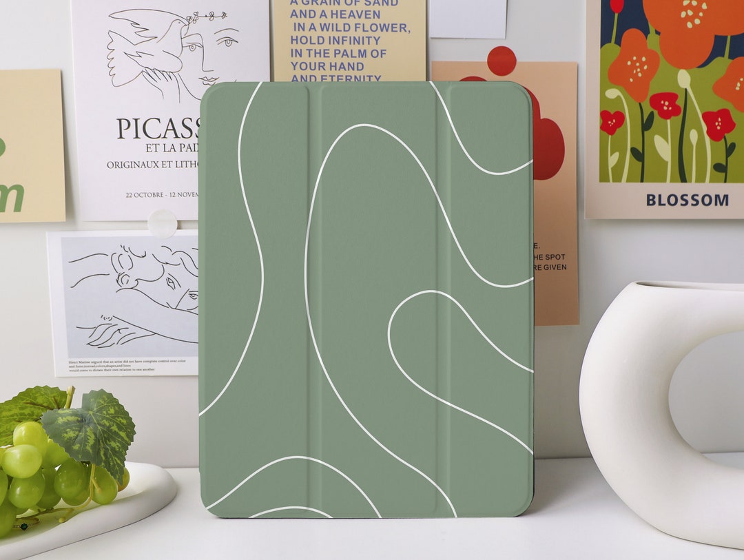 Green Curved Line iPad Case for iPad Air 4/5 iPad 10 10.9" 2022 iPad ...