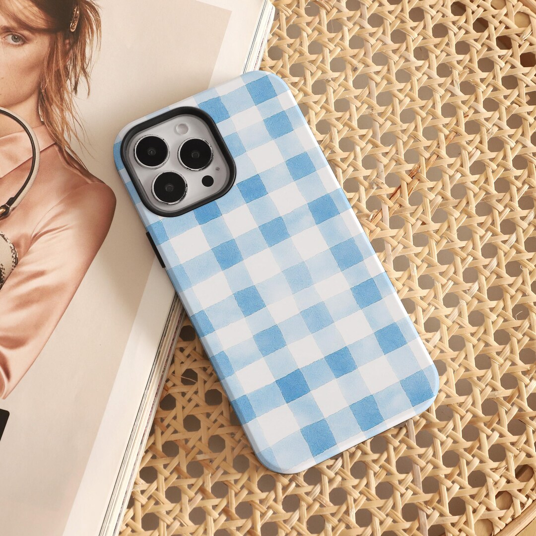 Blue Watercolor Plaid iPhone Case for iPhone 15 14 13 12 11 Pro Max ...