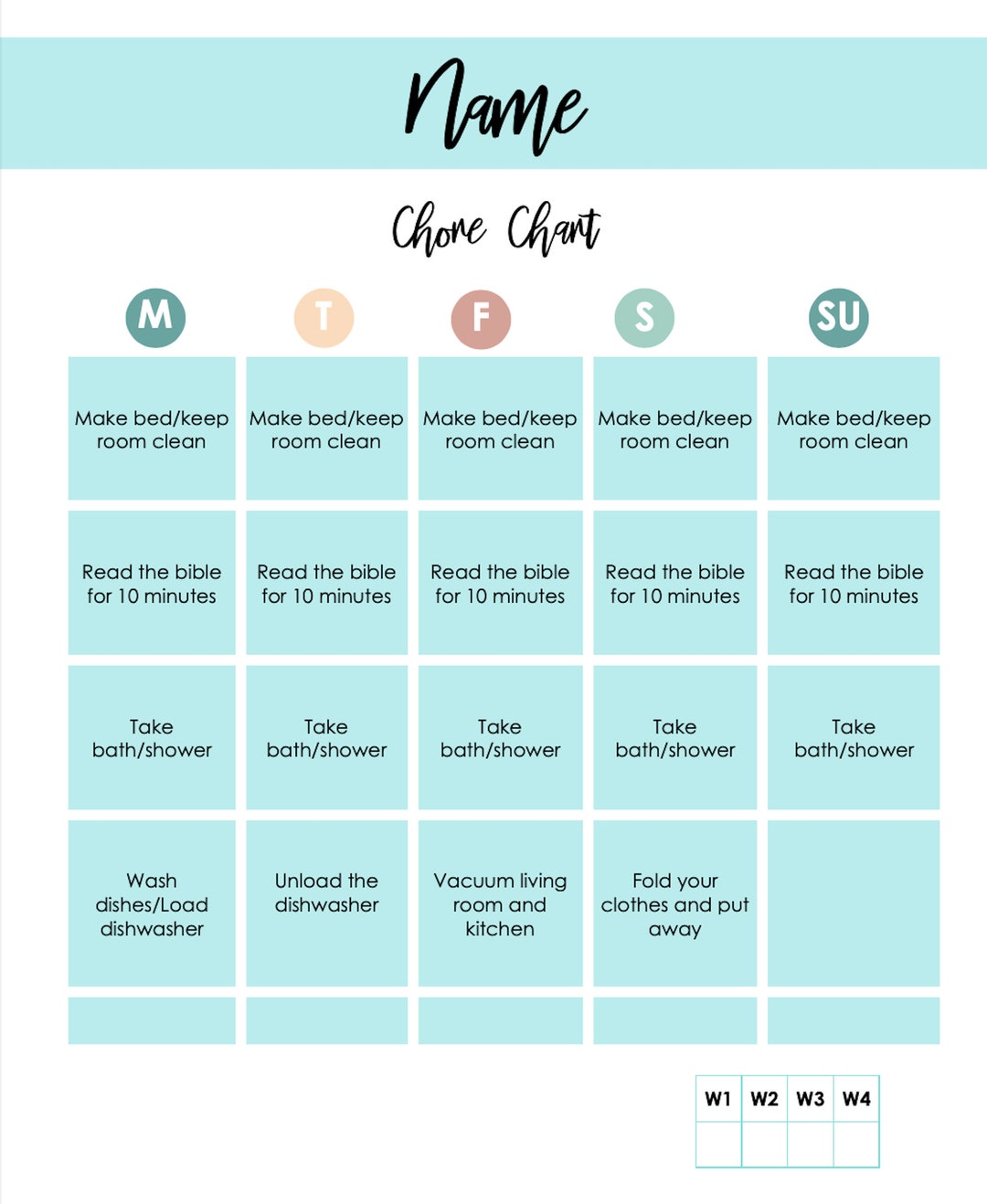 Customizable Weekly Chore Chart - Etsy