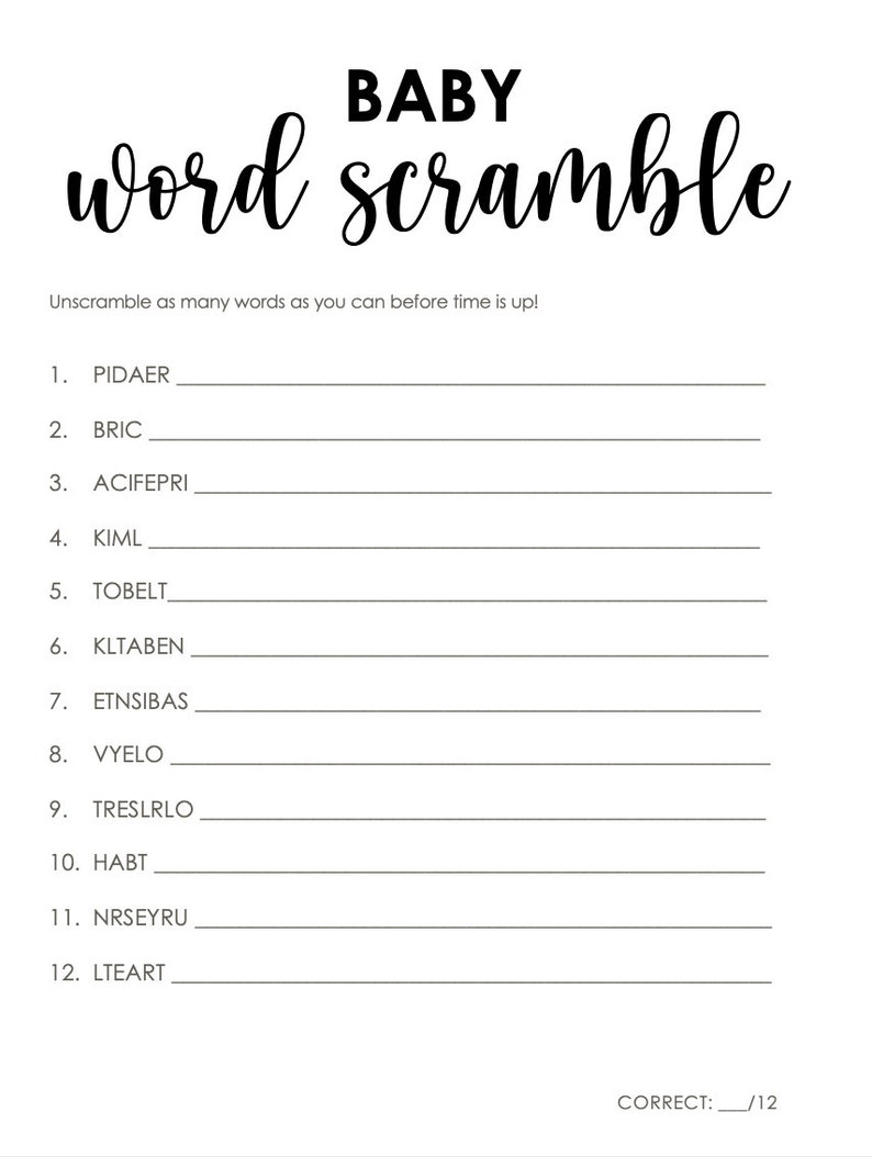 Baby Word Scramble Baby Shower Game - Etsy