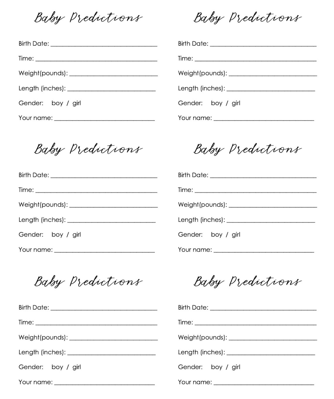 Baby Predictions Activity/game for Baby Shower - Etsy
