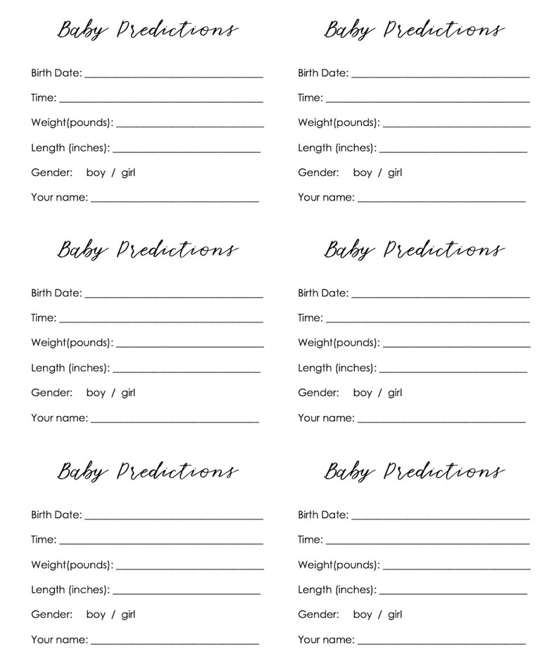 Baby Predictions Activity/game for Baby Shower - Etsy