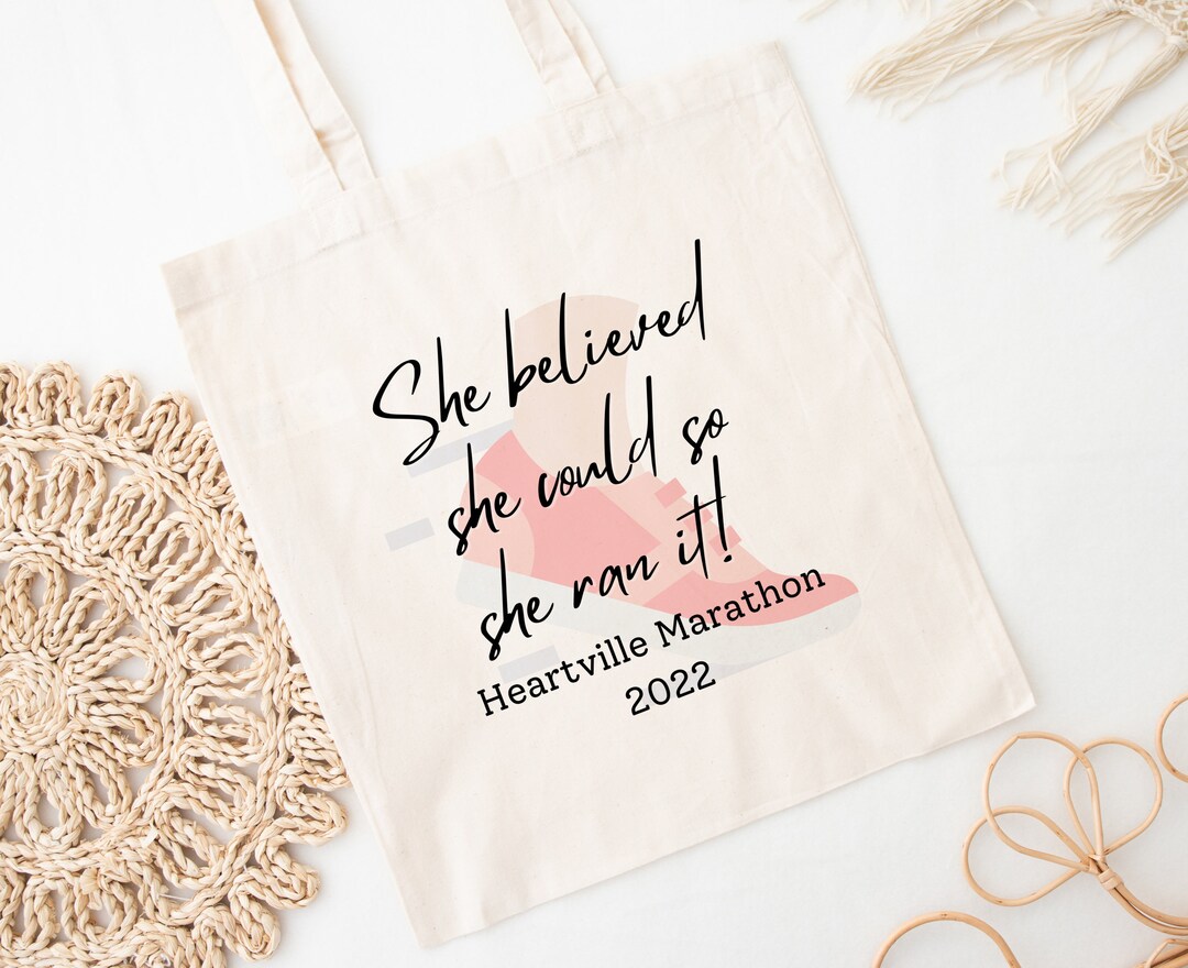 Marathon Runner Tote Bag, Personalized Women Marathon Canvas Tote ...