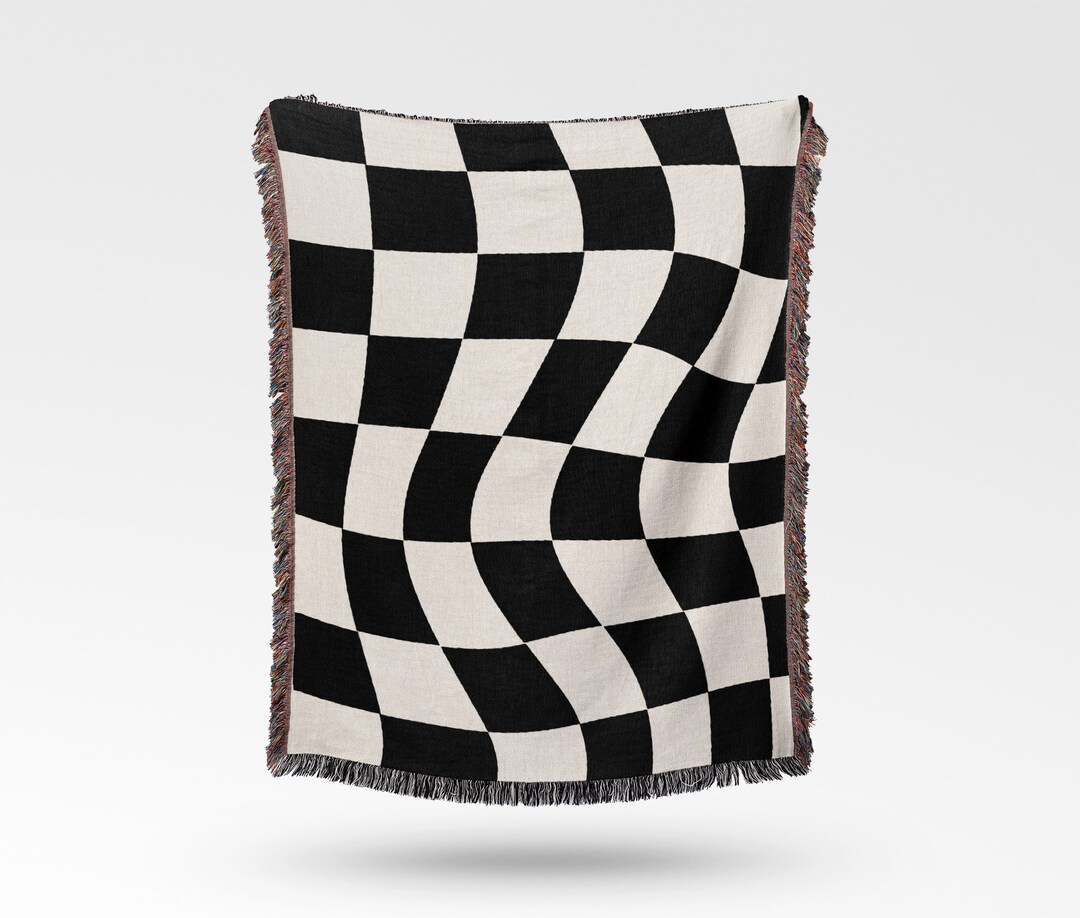 Checkered Woven Blanket, Black and White Throw Blanket Gift, Distortion ...