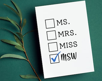 Masters of Social Work MSW Card - Etsy
