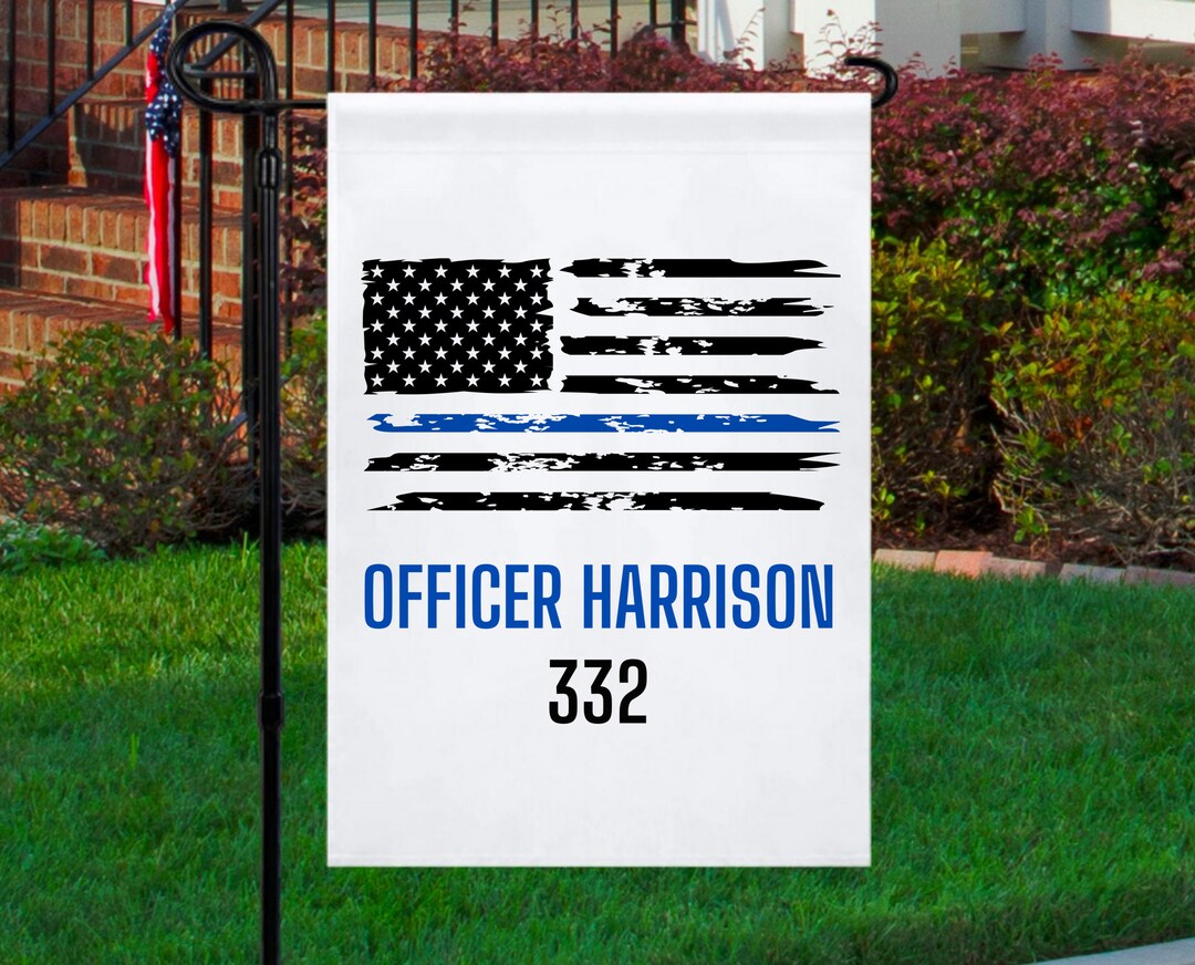 Personalized Police Officer Name Garden Flag, Custom Badge Number Yard ...