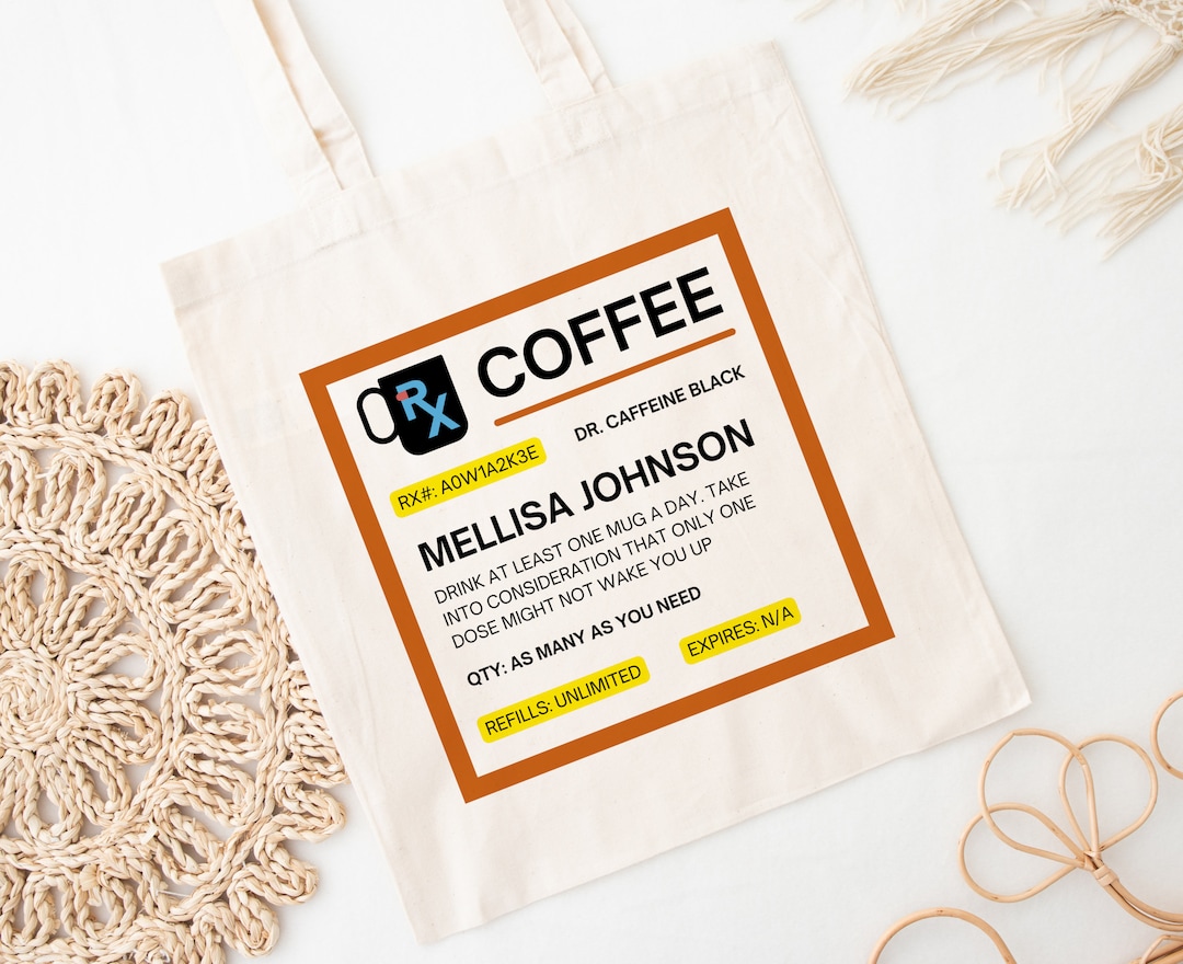 Rx Prescription Tote Bag, Custom Coffee Canvas Tote, Personalized ...