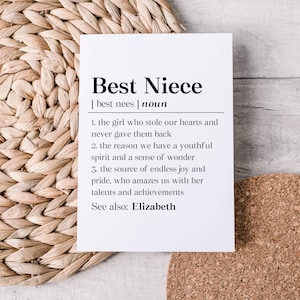 Personalized Best Niece Definition Card, Custom Niece Birthday Gift ...