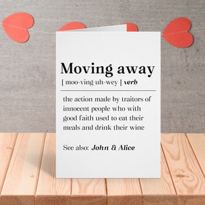 Personalized Moving Away Definition Card, From Friends Card, From ...